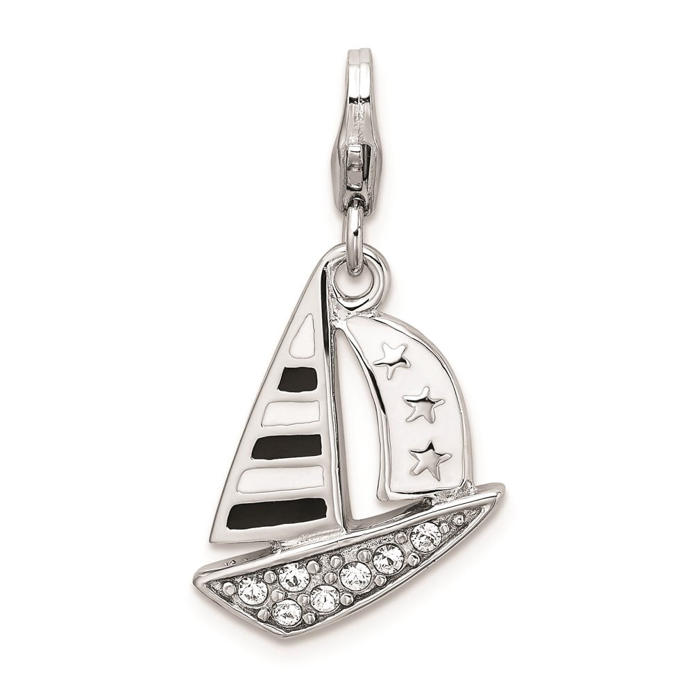 925 Sterling Silver 3-D Enameled Sailboat with Lobster Clasp Charm ...