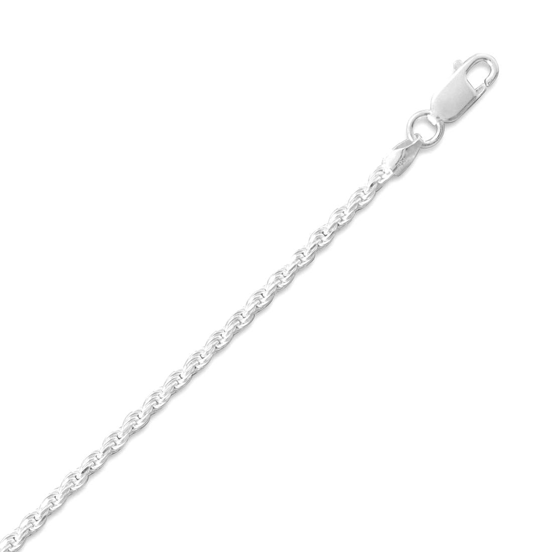 925 Sterling Silver 30 Inch 2mm Sparkle Cut Rope Chain Necklace Lobster ...