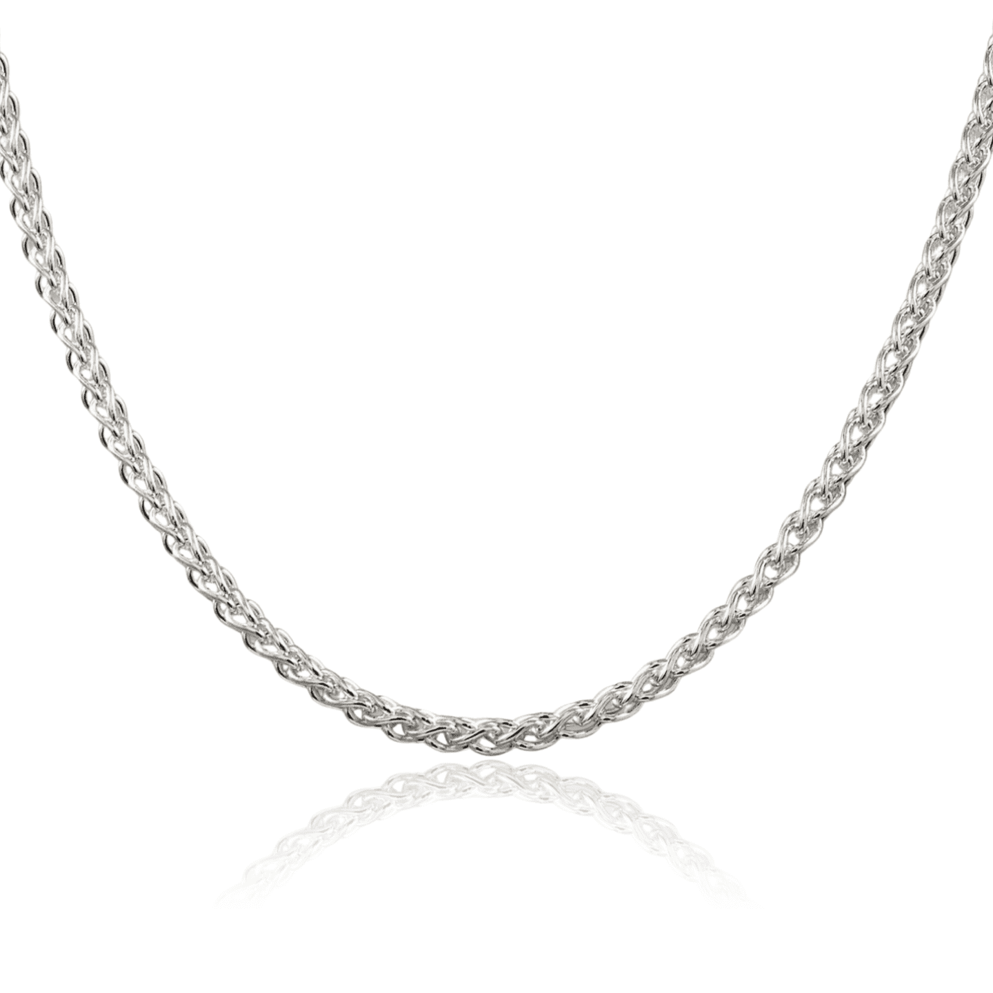 925 Sterling Silver 3mm Round Spiga Wheat Link Chain Necklace 26 inch ...