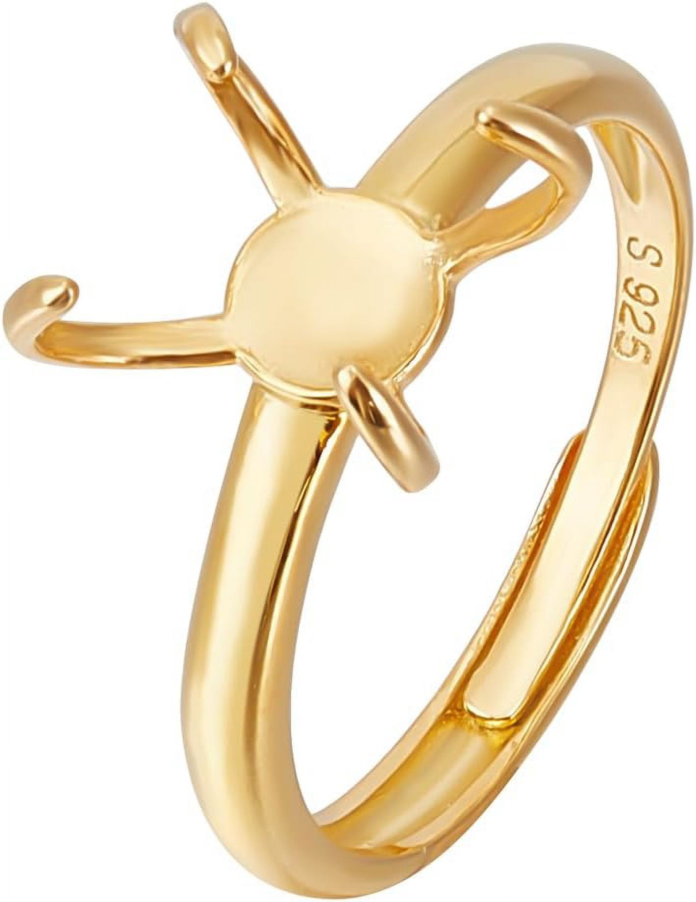 925 Sterling Silver 4 Claws Ring Blanks 18K Gold Plated Adjustable Ring ...