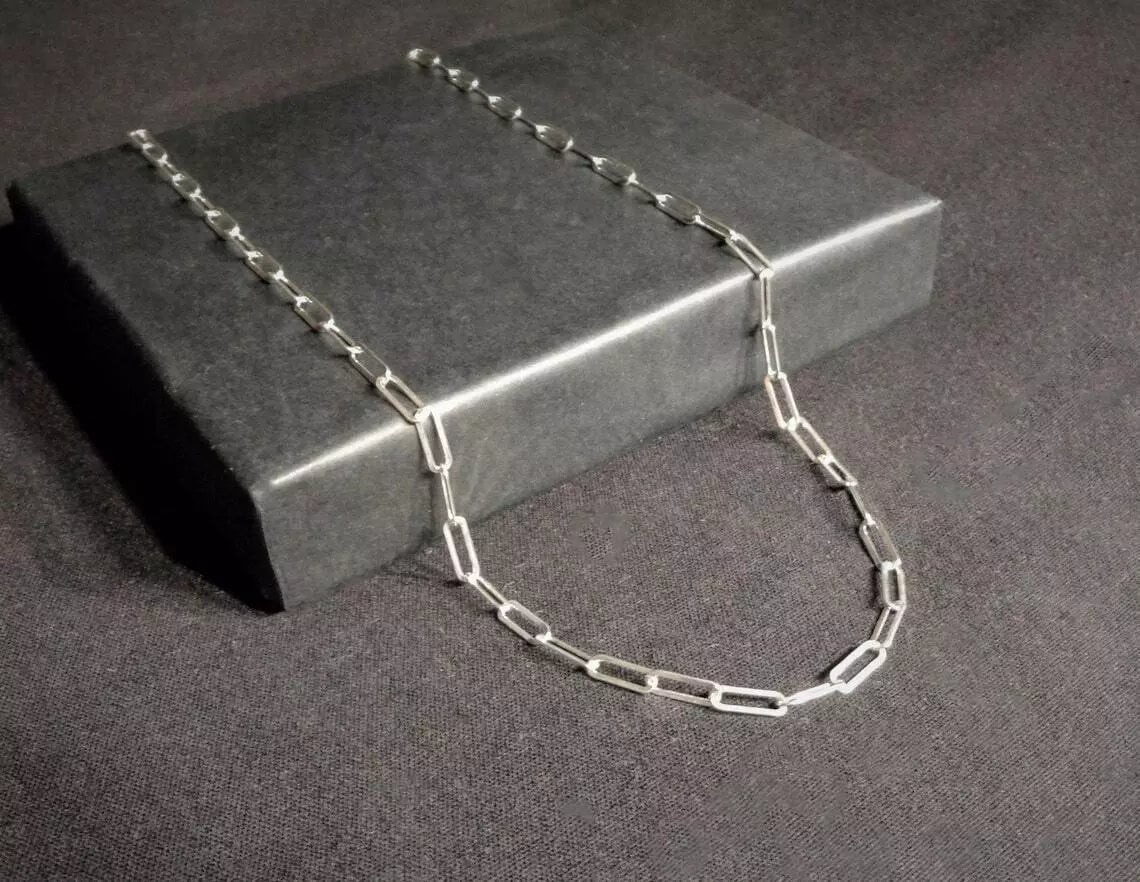 925 Sterling Silver 4mm Paperclip Link Chain Necklace, Minimalist 16 ...