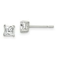 925 Sterling Silver 4mm Princess Basket Set Cubic Zirconia Stud ...