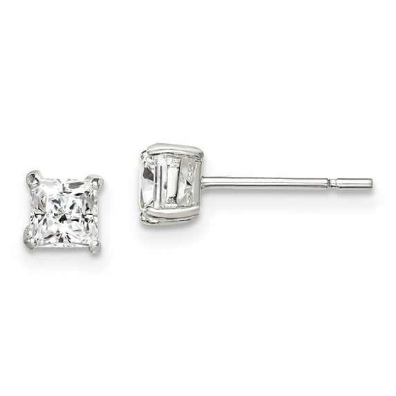 925 Sterling Silver 4mm Princess Basket Set Cubic Zirconia Stud ...