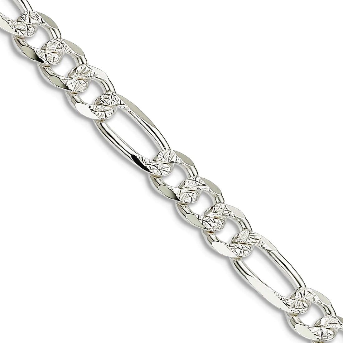 925 Sterling Silver 5.5mm Pave Flat Figaro Chain Necklace 28 Inch Chain ...