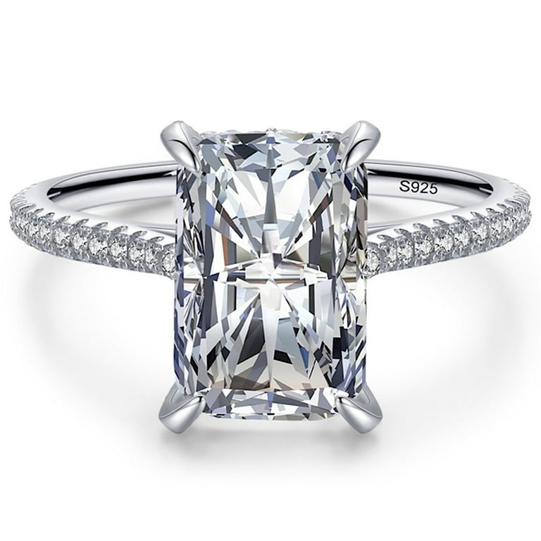 925 Sterling Silver 5 ct. Radiant Cut Cubic Zirconia with Petite Pave Accent CZ Engagement Ring for Her