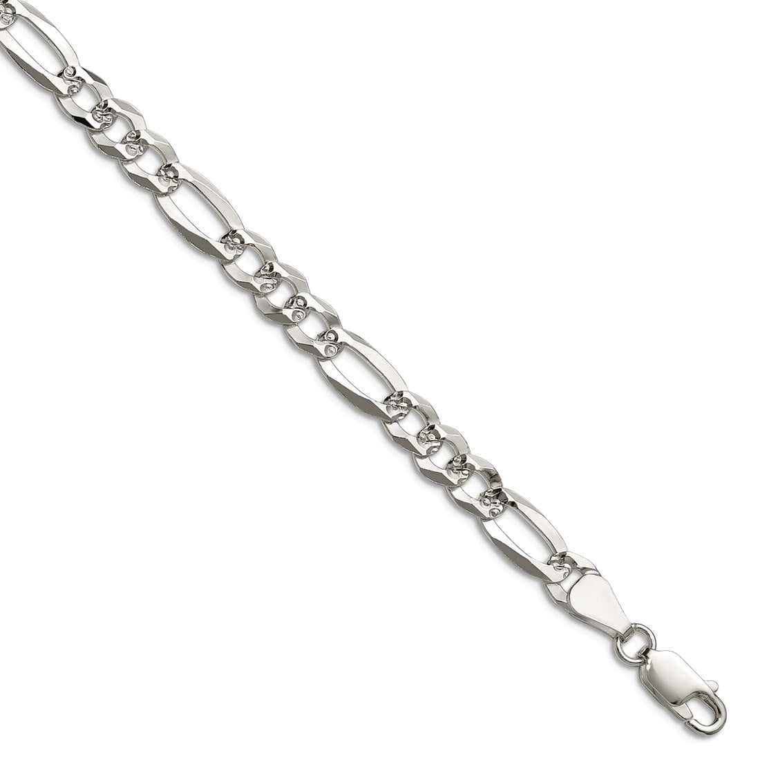 925 Sterling Silver 6.1mm Flat Sparkle-Cut Pave Figaro Chain Bracelet 7 ...