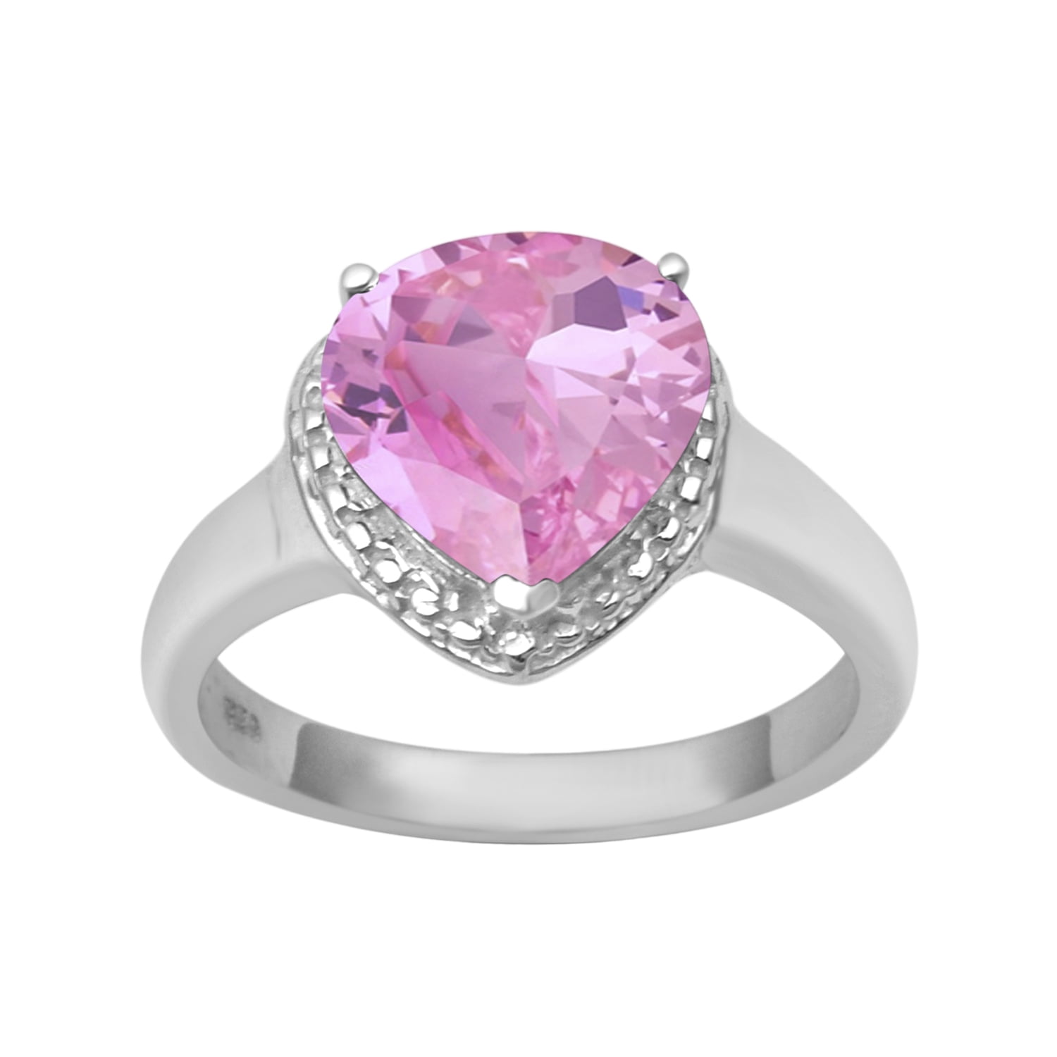 925 Sterling Silver 7MM Heart Shape Pink CZ Solitaire Valentines Day ...