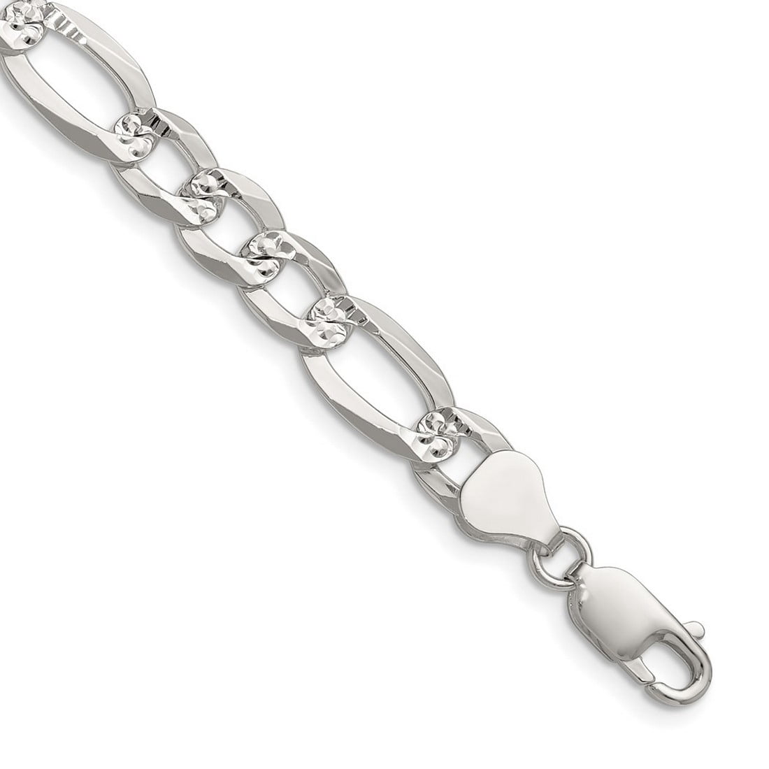 925 Sterling Silver 8.0mm Flat Sparkle Cut Pave Figaro Chain Necklace ...