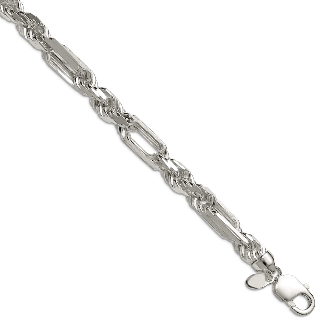 925 Sterling Silver 8mm Sparkle-Cut Figarope Chain Bracelet 9 Inch Link ...