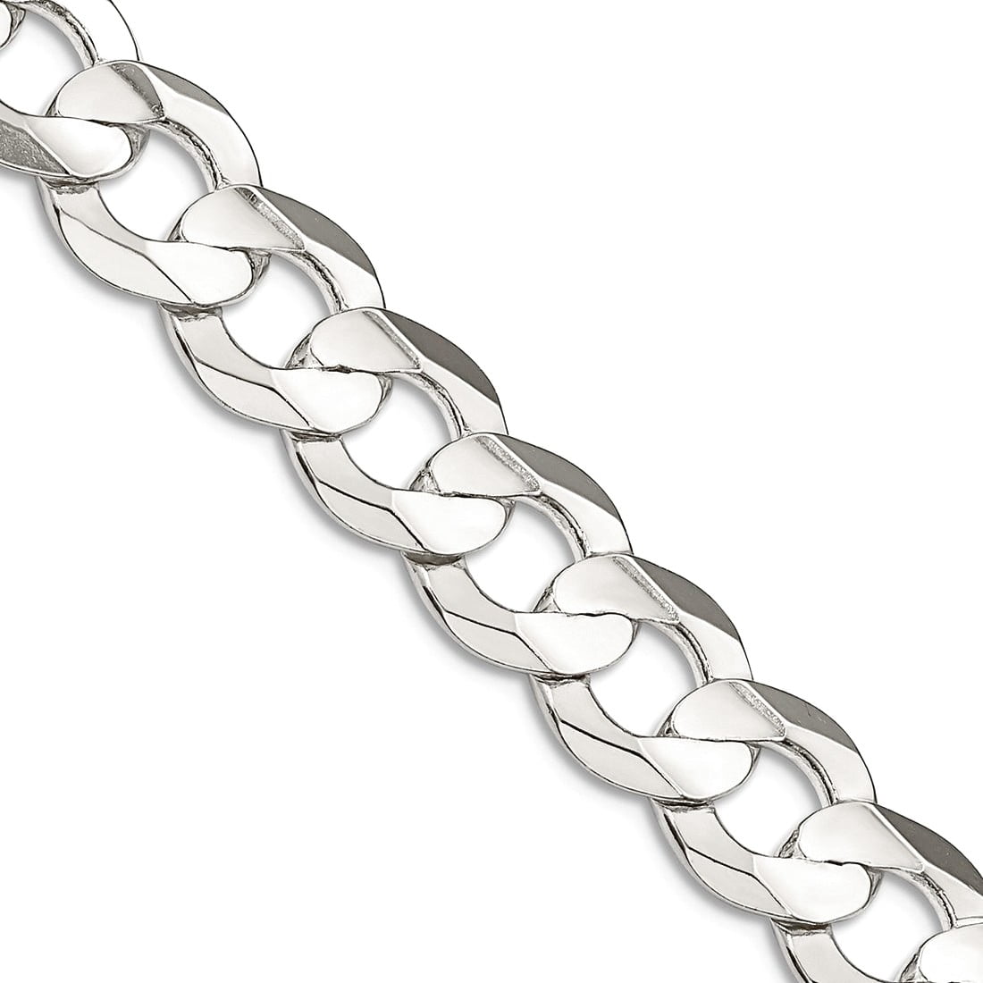 925 Sterling Silver 9.75mm Concave Beveled Curb Chain Necklace 26 Inch ...