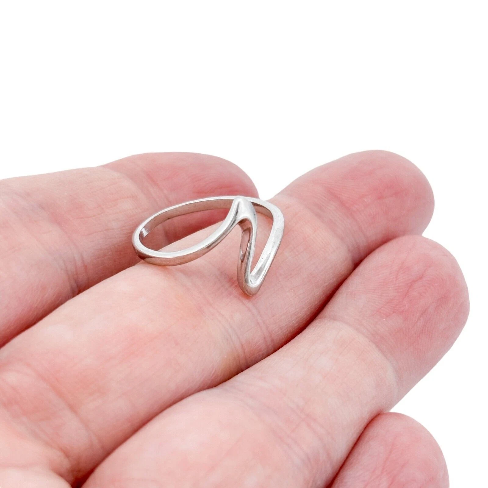 925 Sterling Silver Abstract Swirl Wave Ring Wide Band Modern Artistic ...