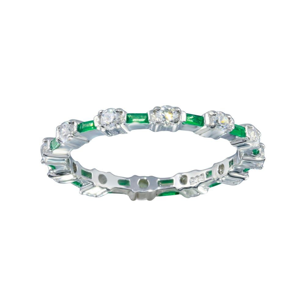 925 Sterling Silver Alternating Green Clear Cubic Zirconia Eternity ...