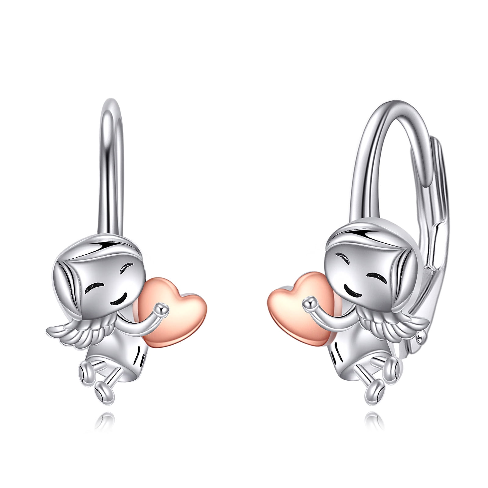925 Sterling Silver Angel Leverback Earrings Cute Animal Hoop Dangle ...
