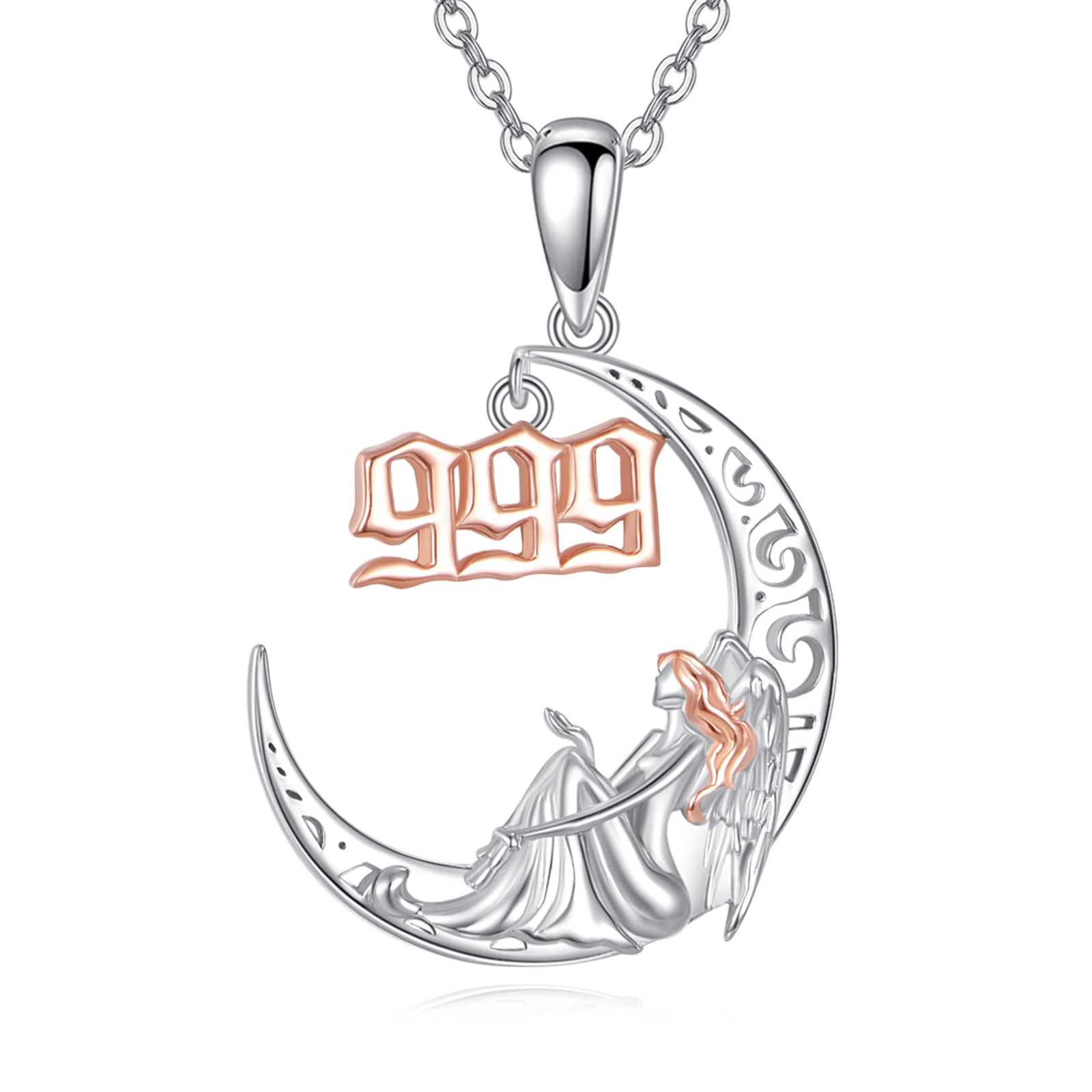 925 Sterling Silver Angel Number 999 Necklace Moon Ladies Jewelry Fine ...