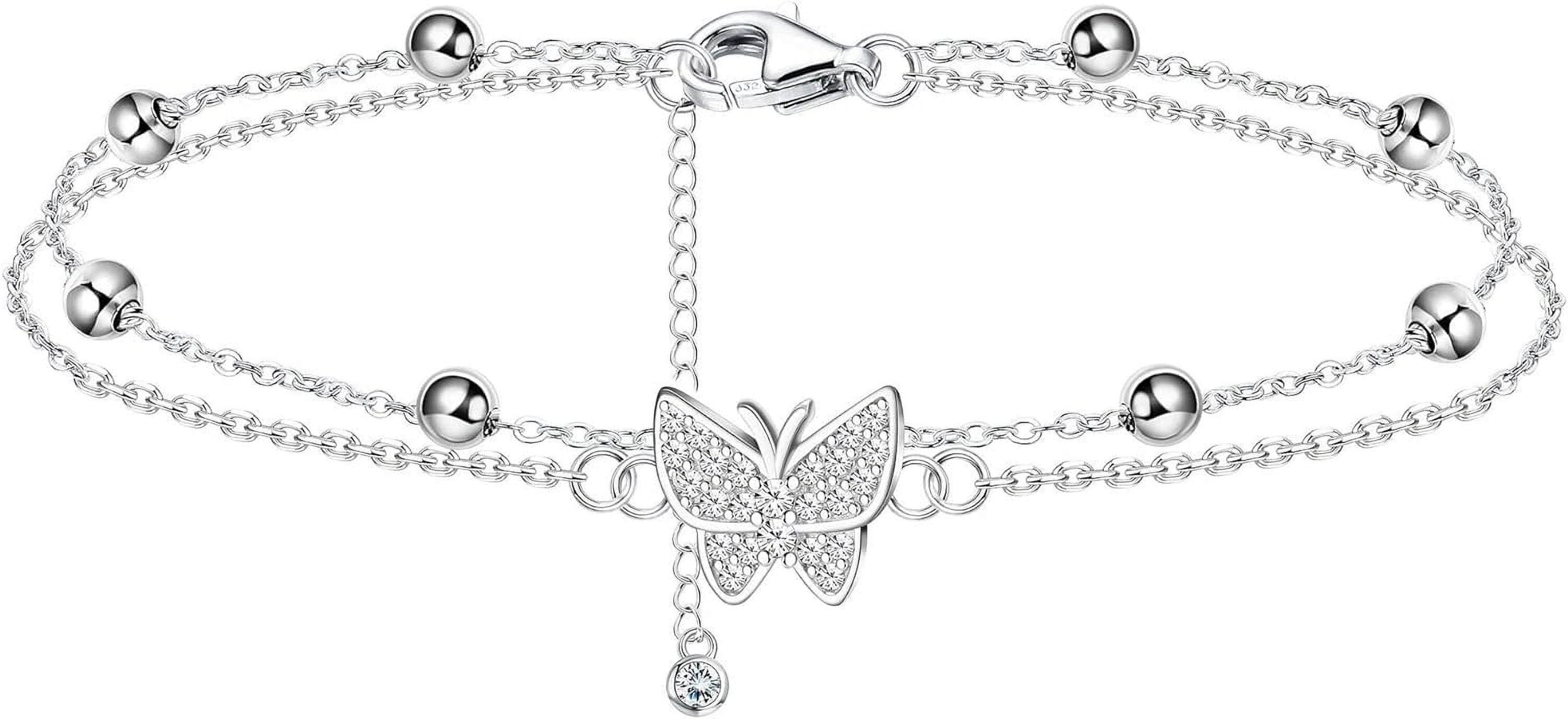 925 Sterling Silver Ankle Bracelets For Women Heart Butterfly Beaded ...