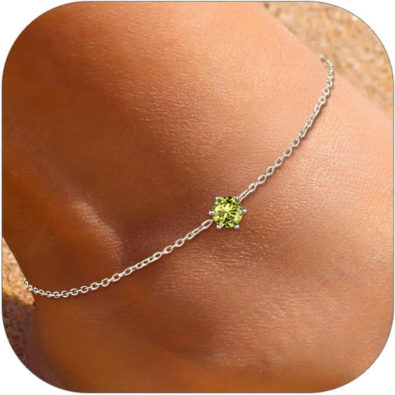 925 Sterling Silver Anklets for Women, Simple Dainty Round/Heart ...