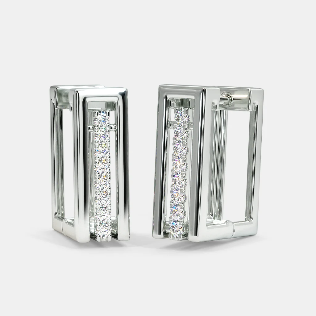 925 Sterling Silver Architectural Pave Frame Hoop Earrings, Geometric ...