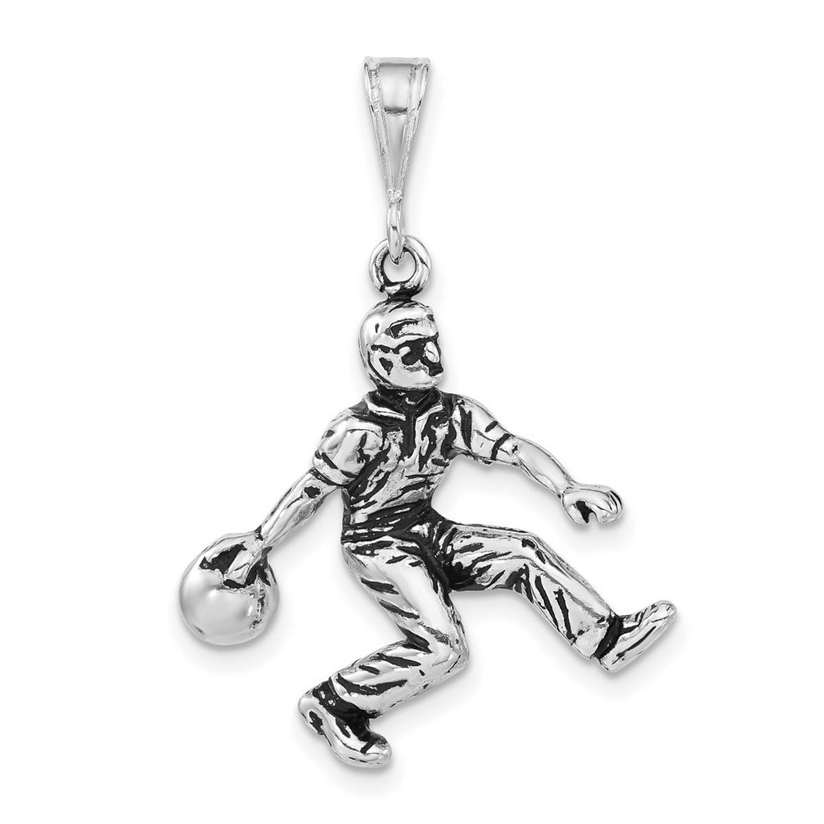 925 Sterling Silver Artisan Oxidized Bowling Charm Pendant Necklace ...
