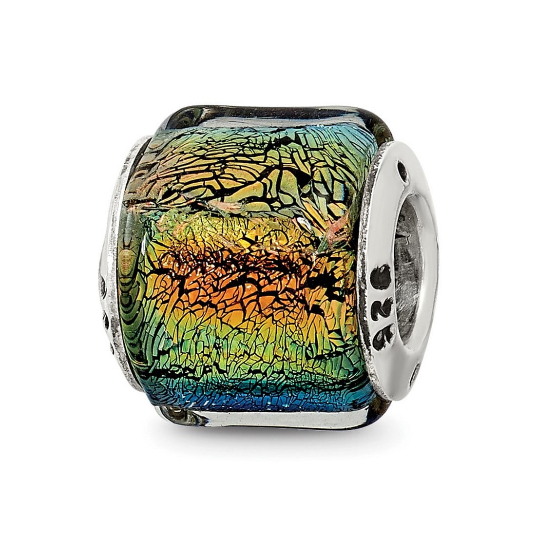 925 Sterling Silver Artisan Oxidized Reflections Rainbow Dichroic Glass ...