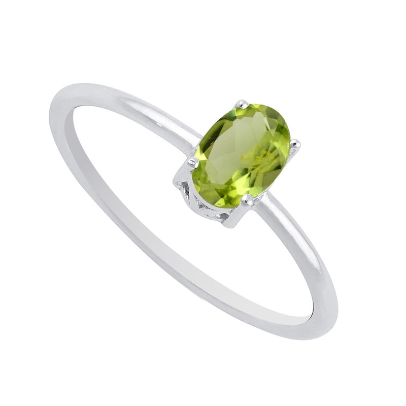 925 Sterling Silver August Birthstone Natural Peridot Ring, Solitaire ...