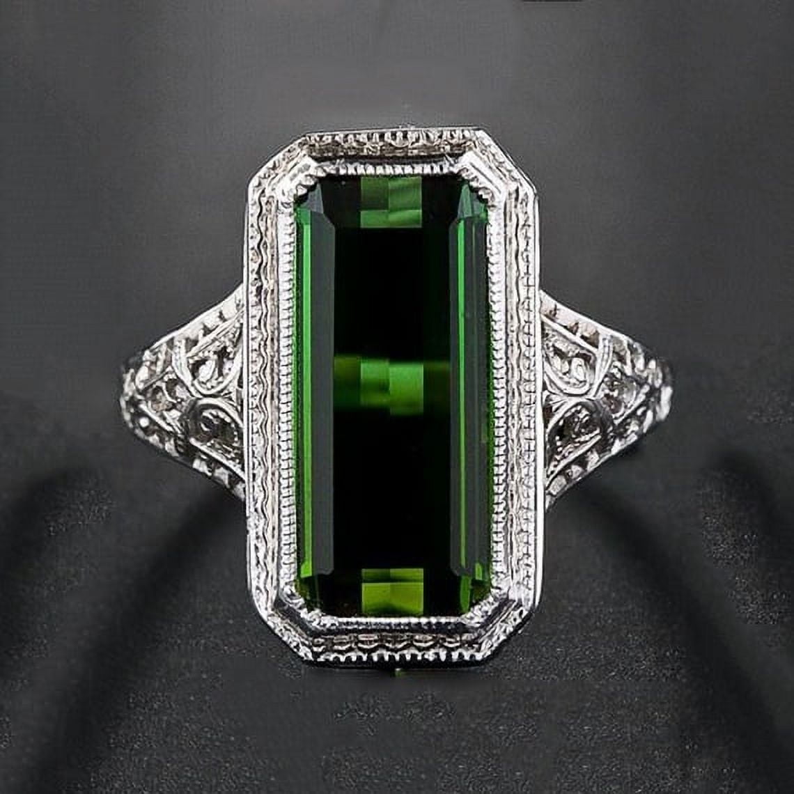 925 Sterling Silver, Emerald & Diamond Band Rings, Retro Style ...