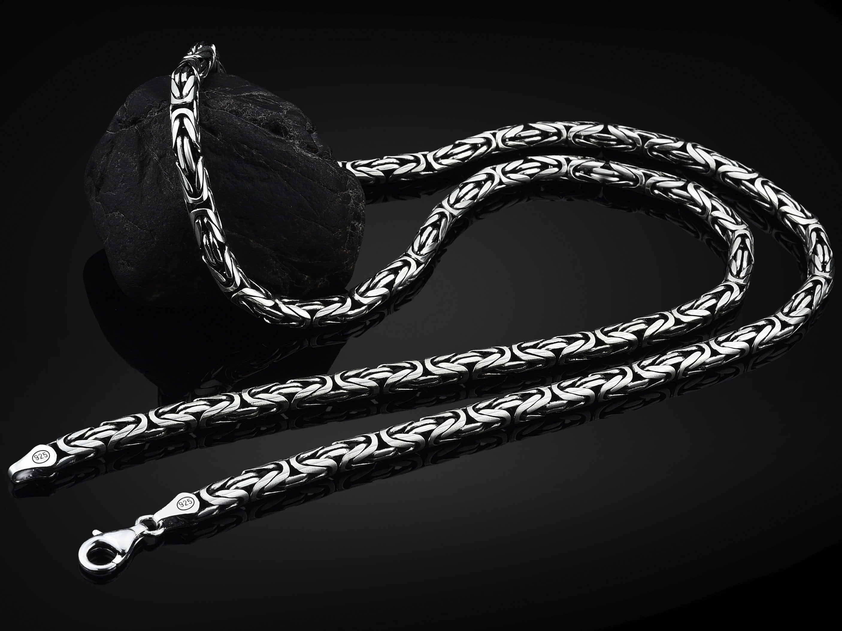 925 Sterling Silver Bali Byzantine Chain Necklace, Mens Bali Byzantine ...