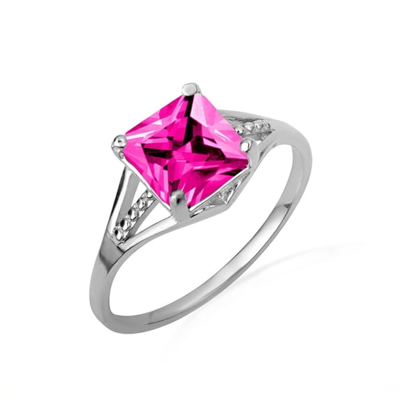 925 Sterling Silver Beaded Square Cubic Zirconia Birthstone Love Ring ...