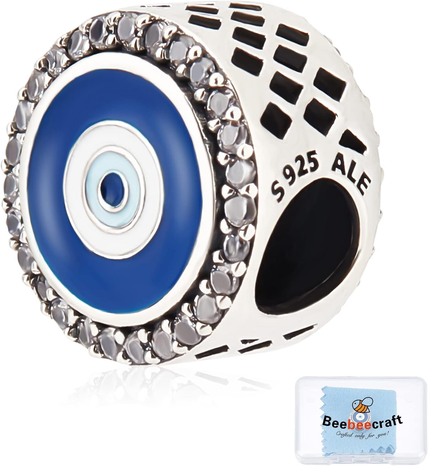 925 Sterling Silver Beads with Cubic Zirconia and Enamel Fatima Hand ...