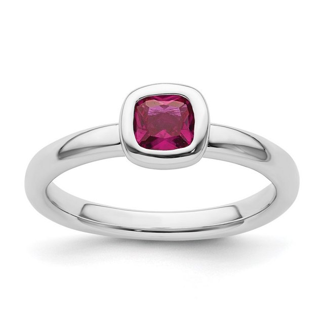925 Sterling Silver Bezel Polished Stackable Expressions Cushion Cut Created Ruby Ring Size 8 ...