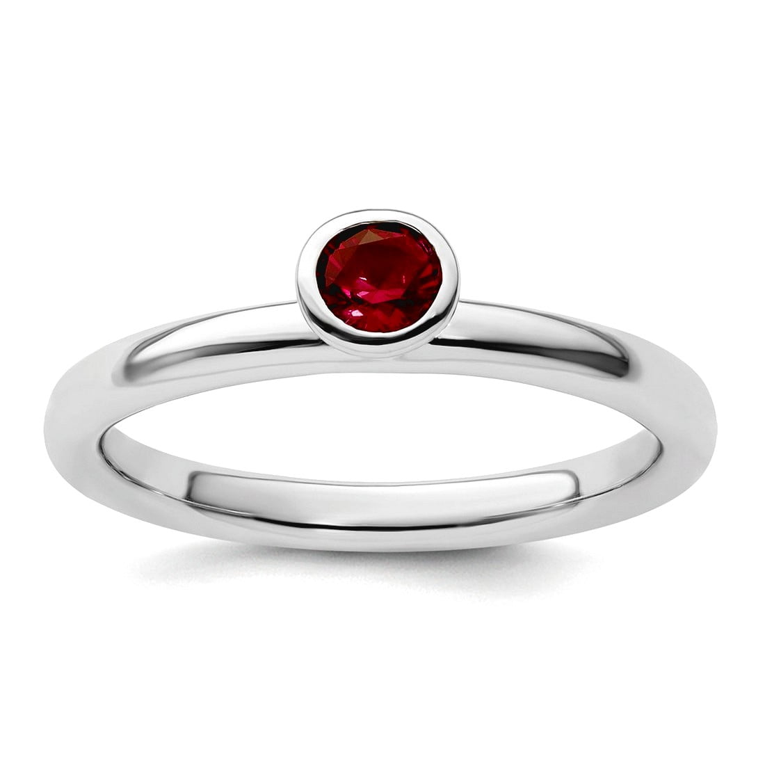 925 Sterling Silver Bezel Polished Stackable High 4mm Round Created Ruby Ring Size 5-Stackable ...