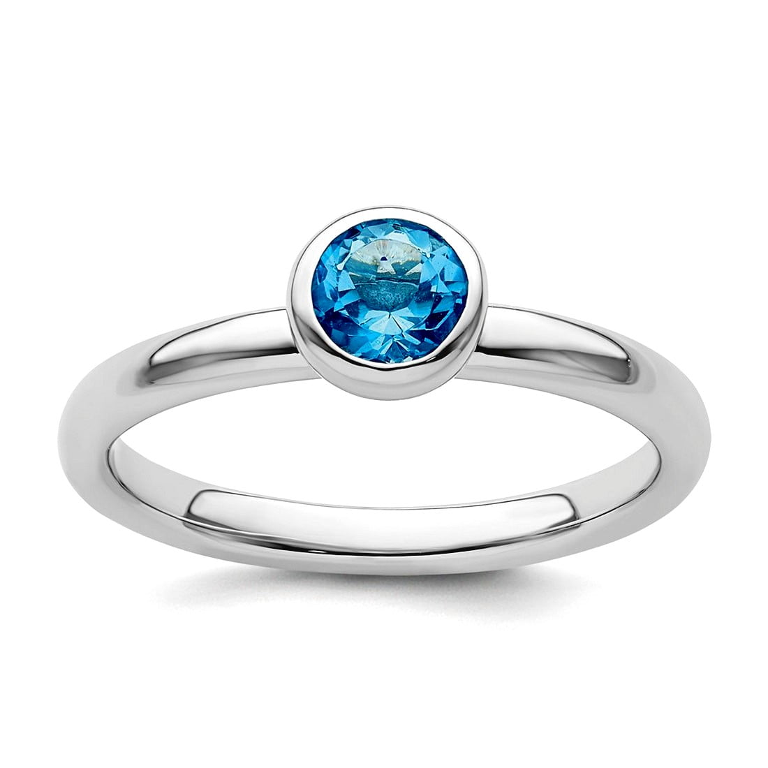 925 Sterling Silver Bezel Polished Stackable Low 5mm Round Blue Topaz ...