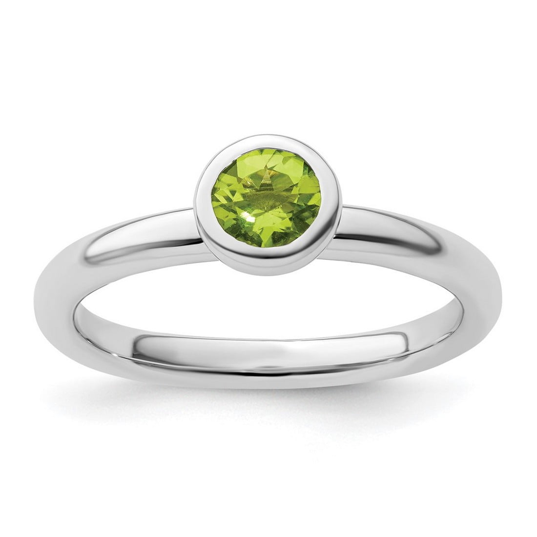 925 Sterling Silver Bezel Polished Stackable Low 5mm Round Peridot Ring ...