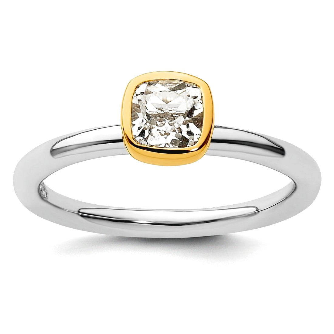 925 Sterling Silver Bezel Polished Stackable With Gold Plated White ...