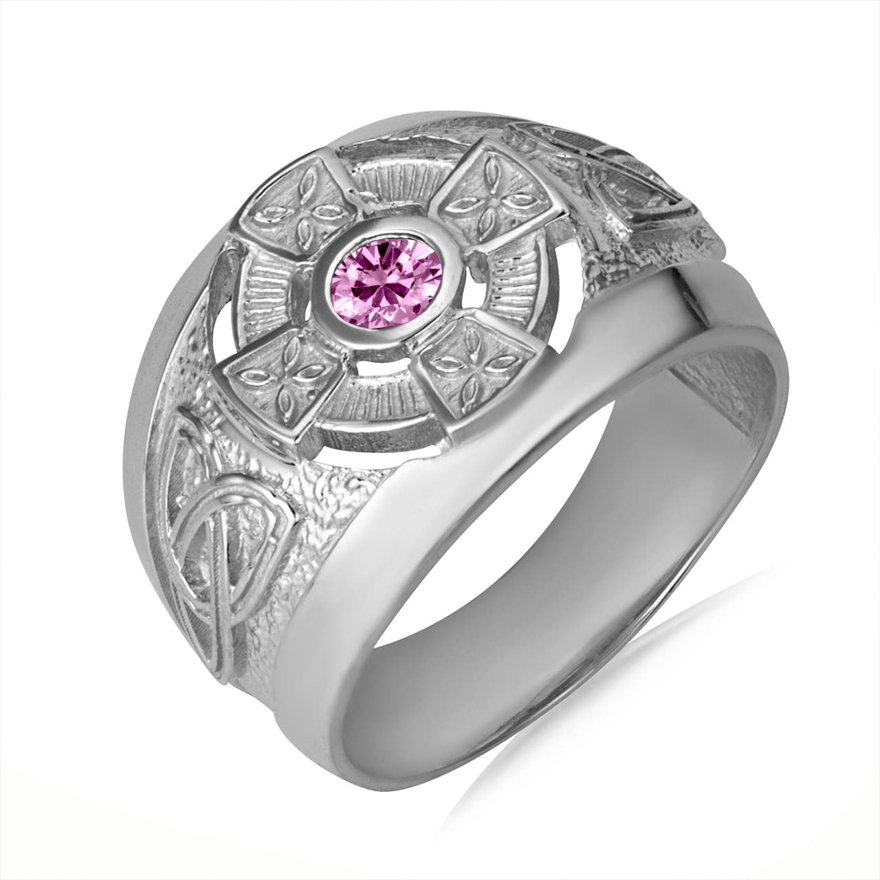 925 Sterling Silver Birthstone CZ Celtic Cross Men's Ring Alexandrite ...