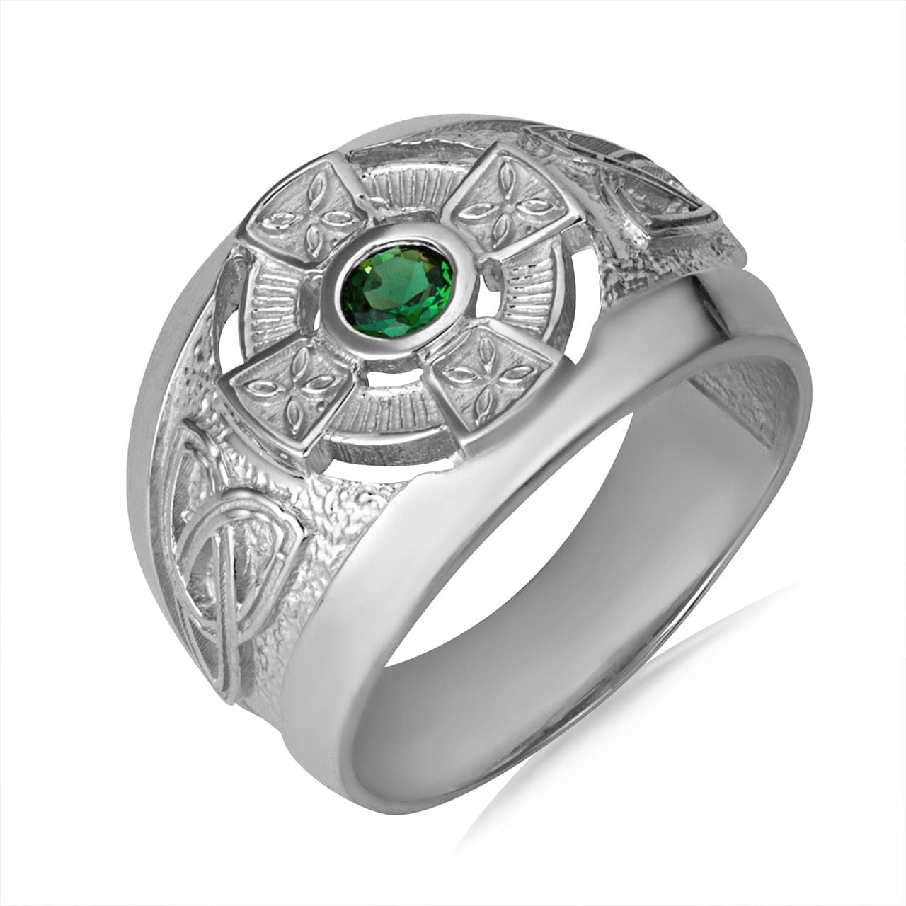 925 Sterling Silver Birthstone CZ Celtic Cross Men's Ring Emerald (SIZE ...