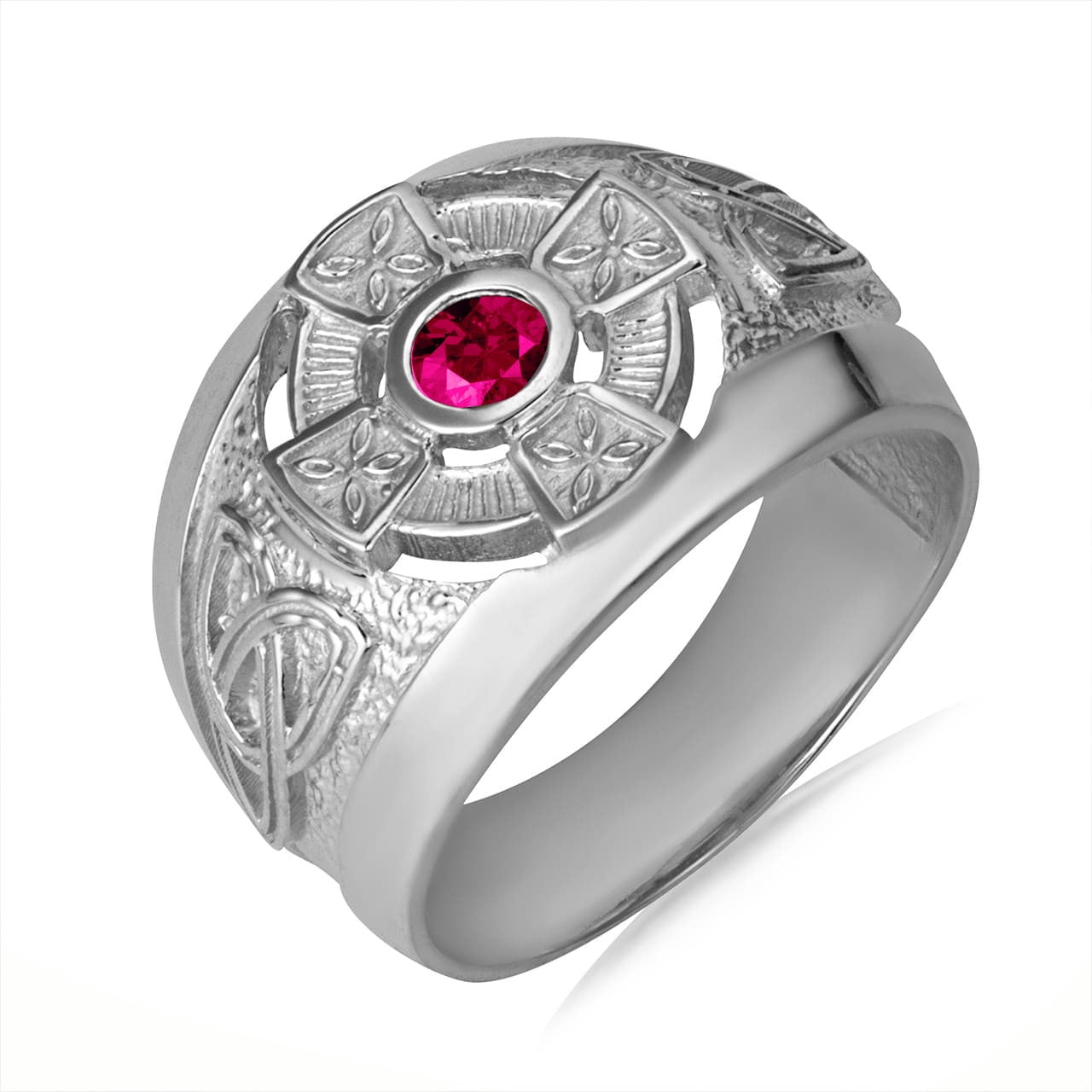 925 Sterling Silver Birthstone CZ Celtic Cross Men's Ring Ruby (SIZE 14 ...