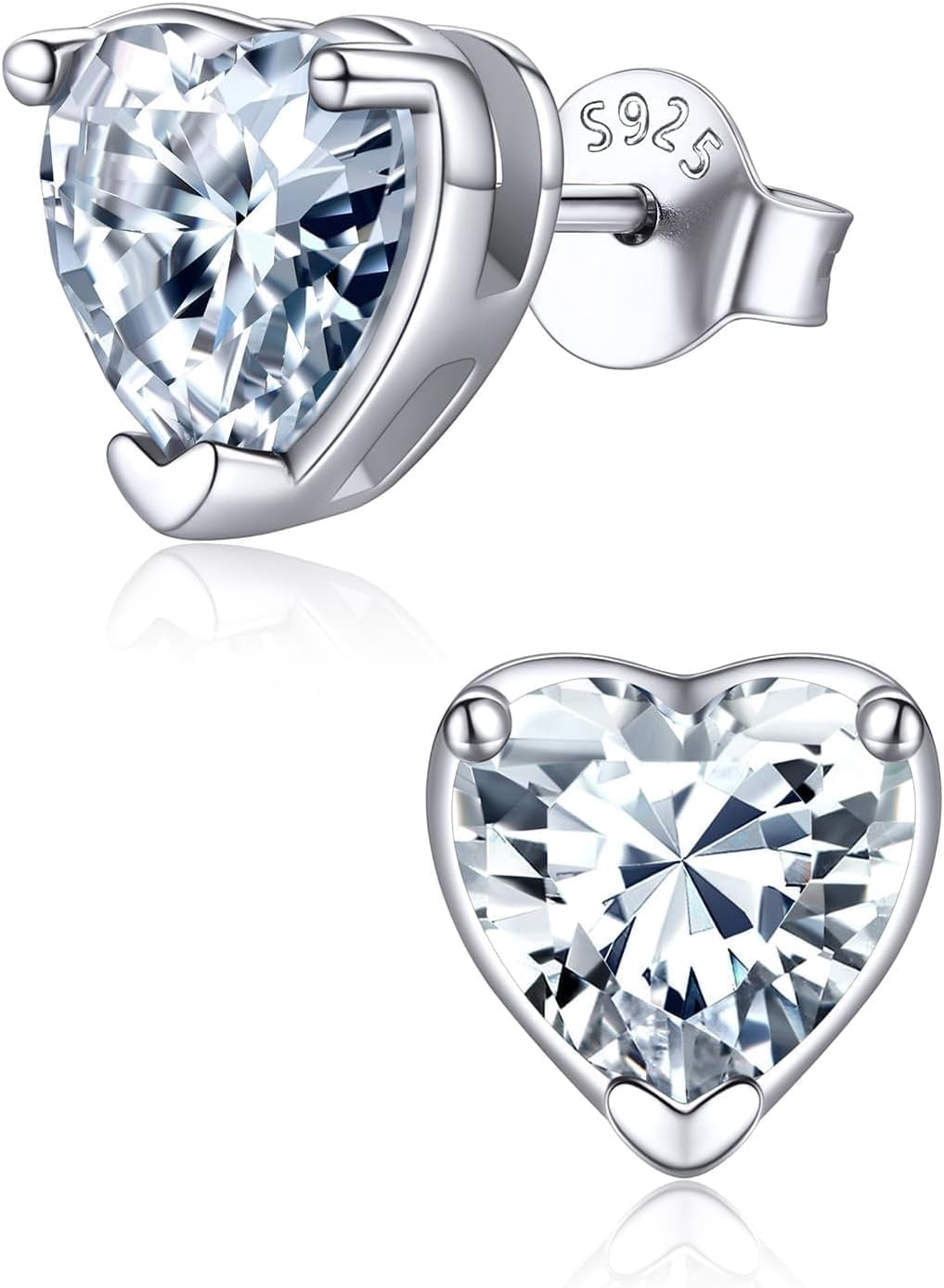 925 Sterling Silver Birthstone Earrings for Women, 8MM/2 Carat Heart ...