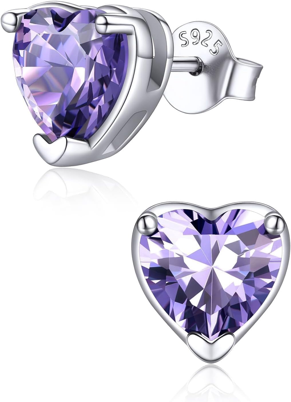 925 Sterling Silver Birthstone Earrings for Women, 8MM/2 Carat Heart ...