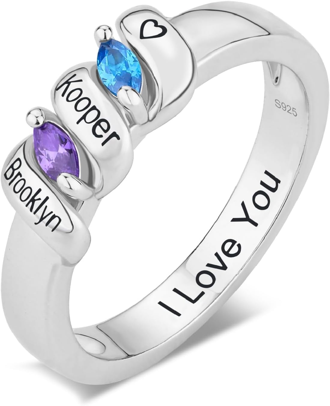 925 Sterling Silver Birthstones Mothers Rings with 1-6 Names Personalized Birthstones Ring for ...