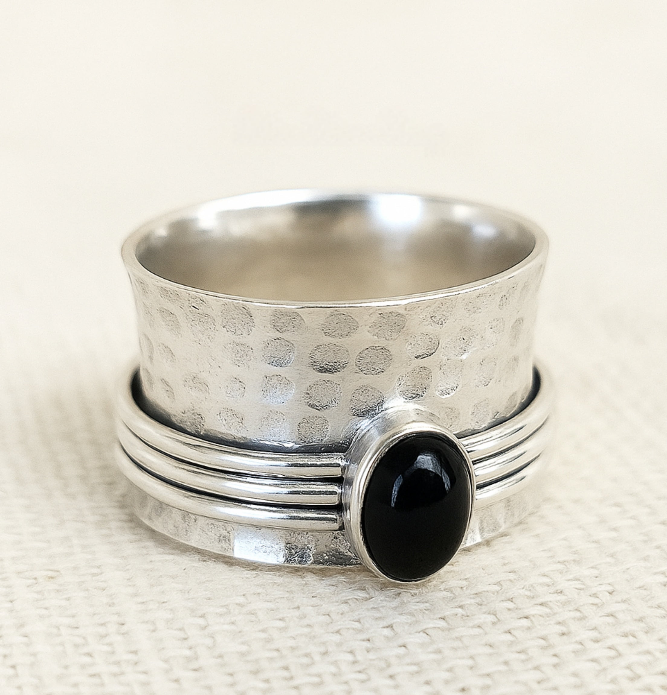 925 Sterling Silver Black Onyx Spinner Ring, Handmade Oval Cut Gemstone ...