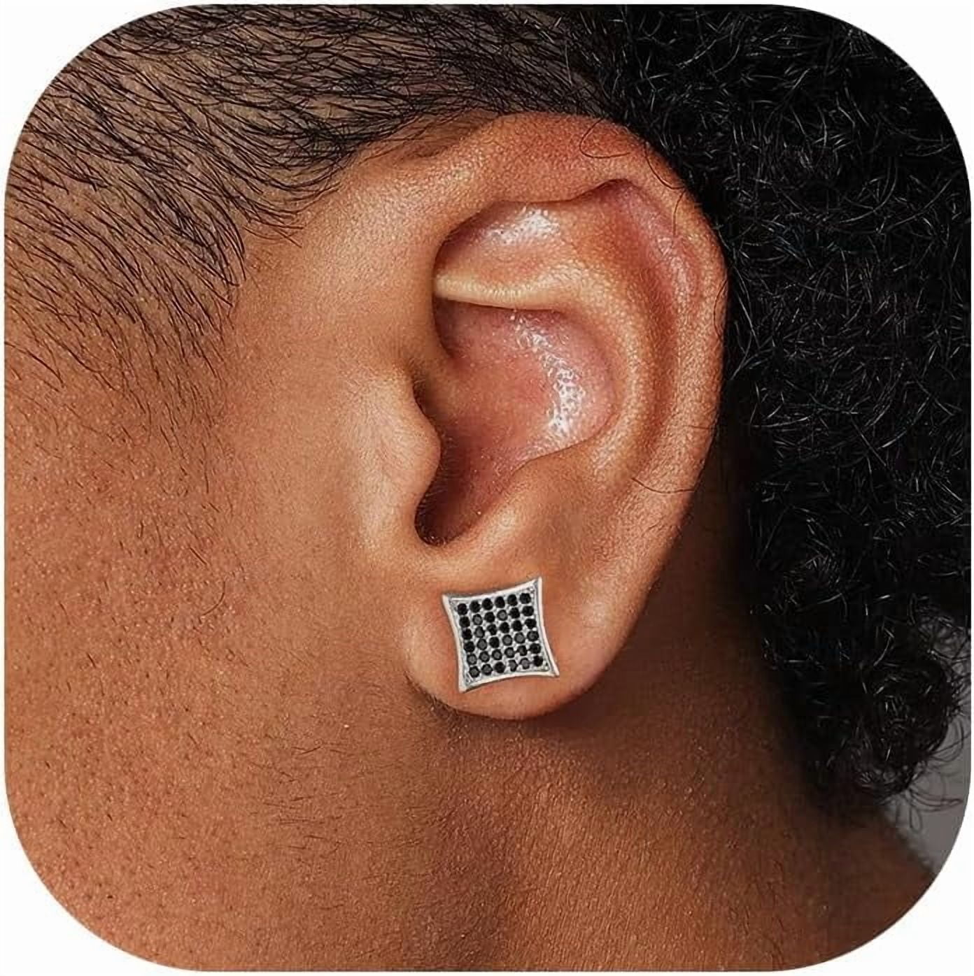 925 Sterling Silver Black Onyx Stud Earrings with Viking Rune Cubic ...