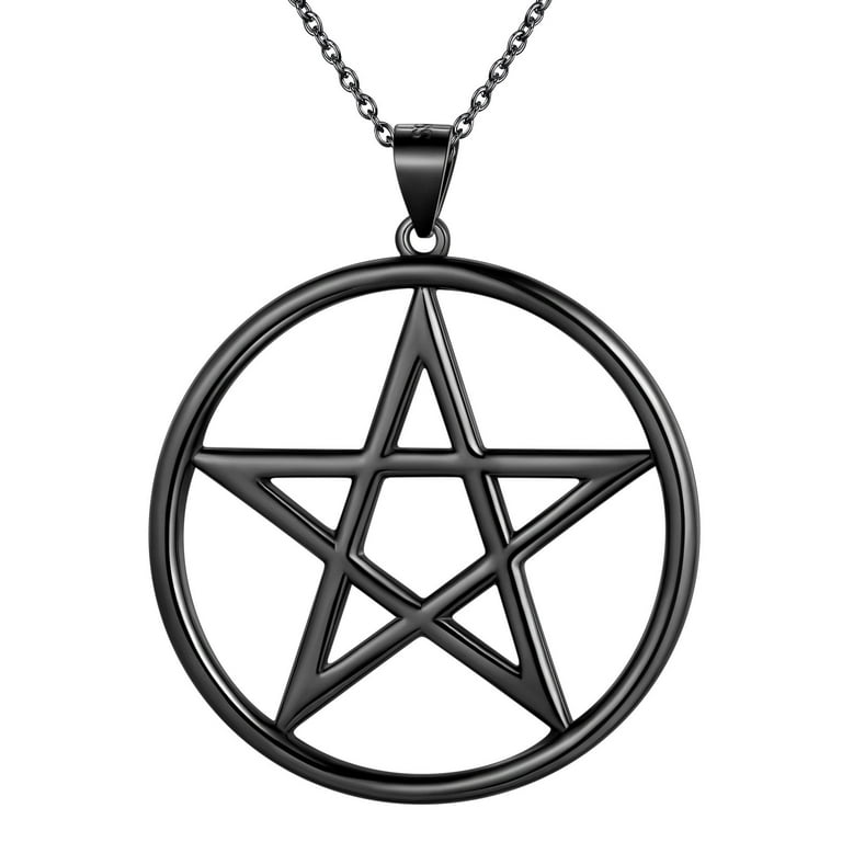 925 Sterling Silver Black Pentagram Star Pendant Necklace Women Men Wicca Pagan Jewelry Hipunk
