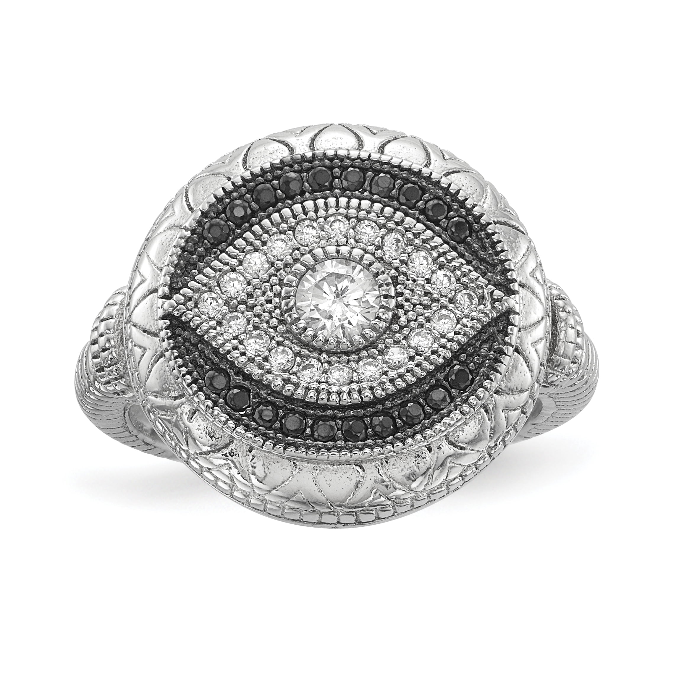 925 Sterling Silver Black White Cubic Zirconia Cz Evil Eye Band Ring ...