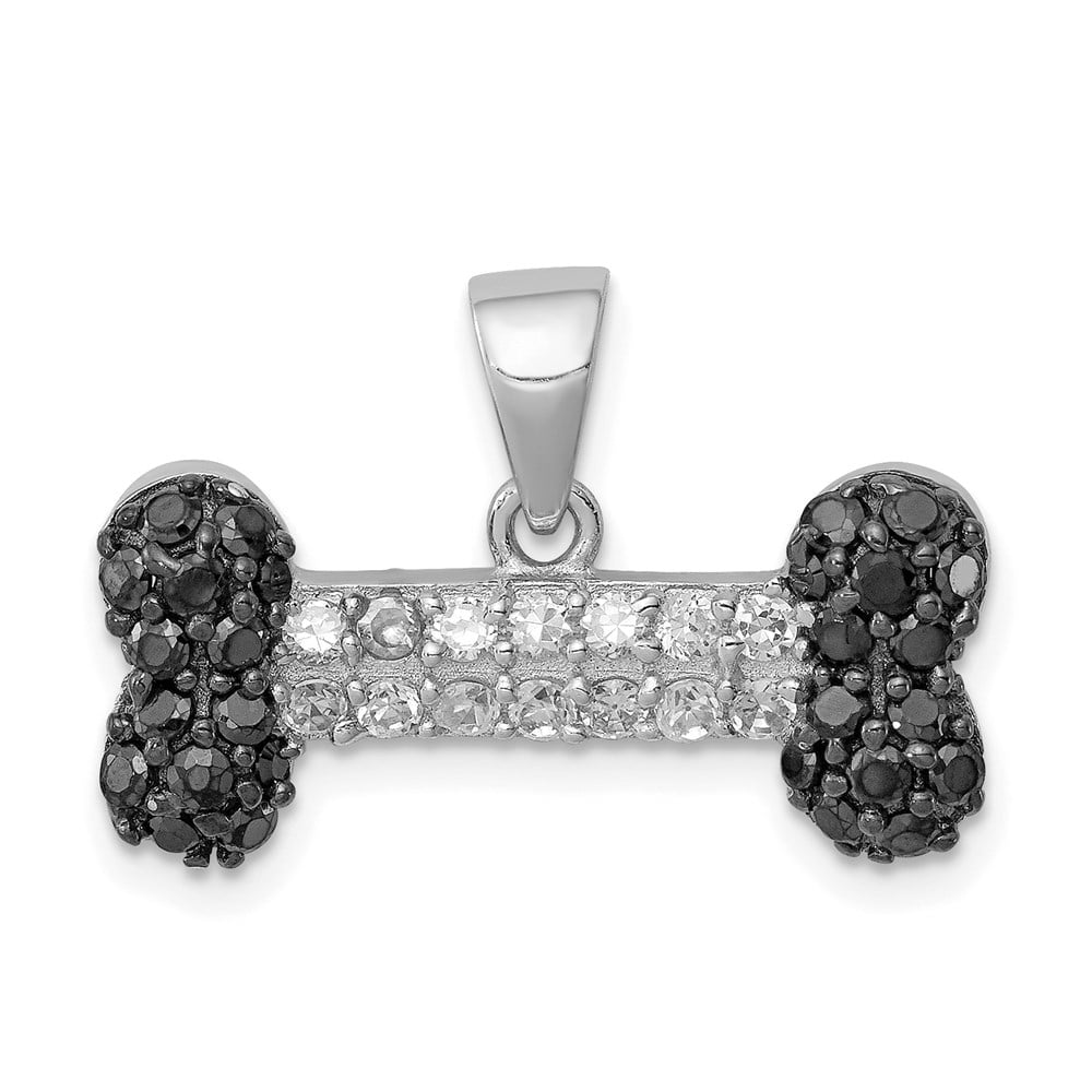 925 Sterling Silver Black and Clear Cubic Zirconia Dog Bone Pendant ...