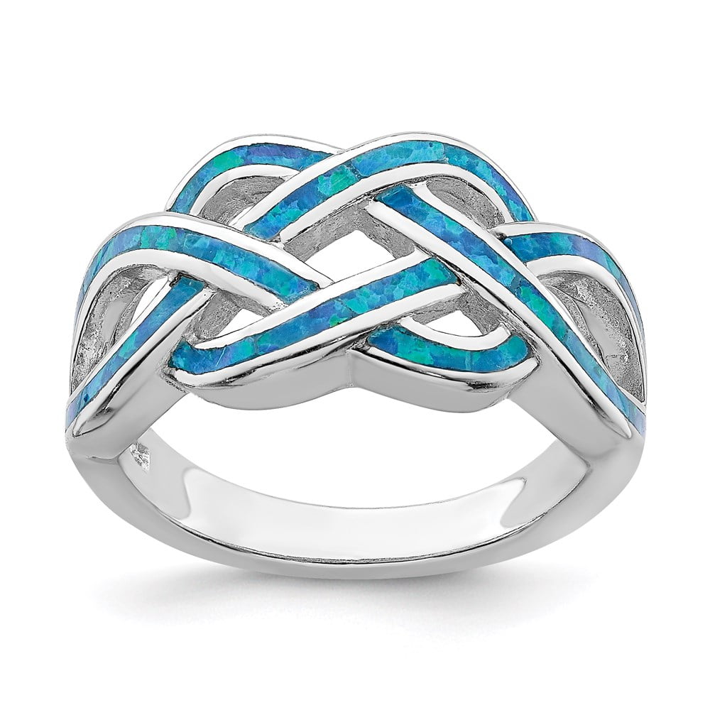 925 Sterling Silver Blue Inlay Lab Created Opal Knot Ring Fine Jewelry For Women Gifts For Her ...
