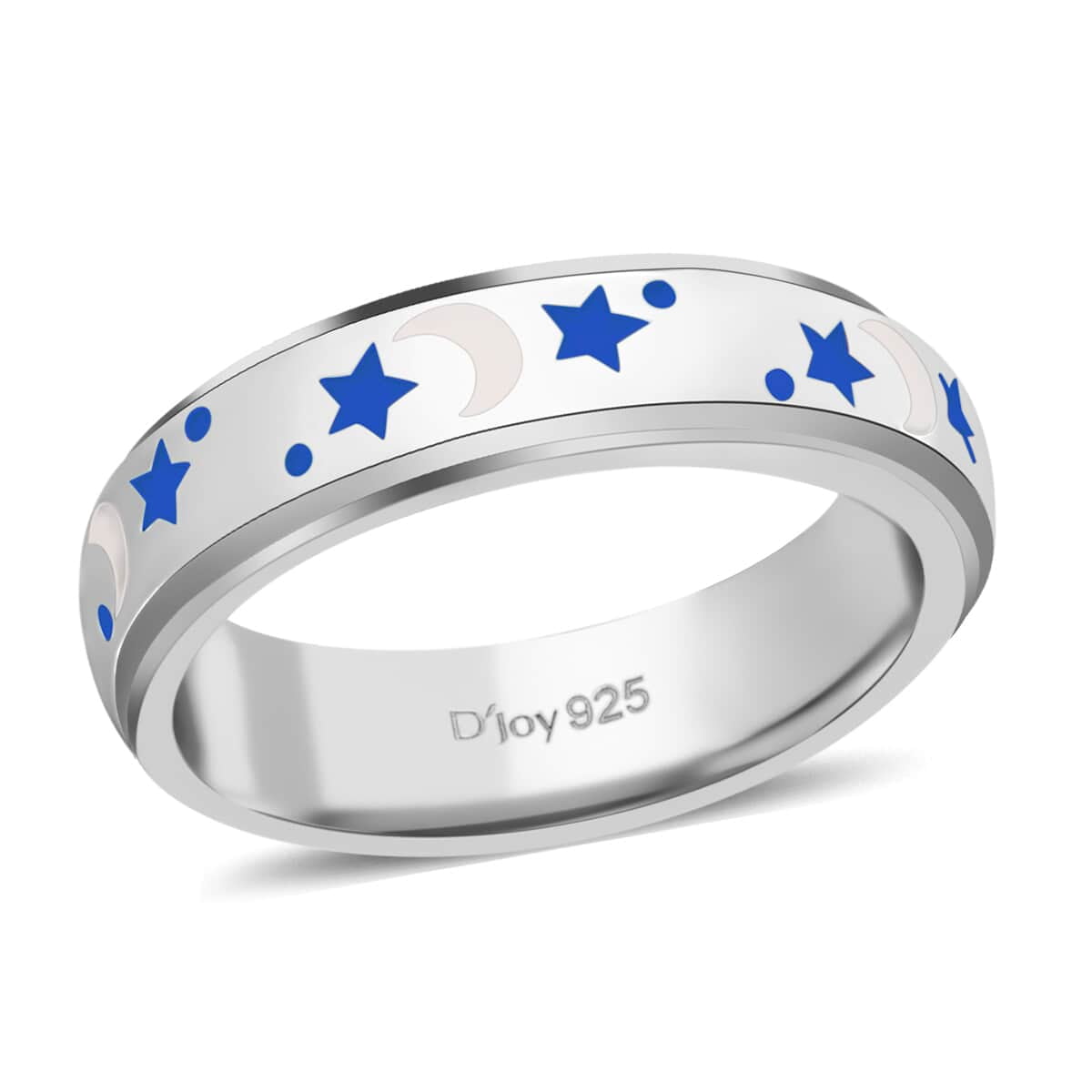 925 Sterling Silver Blue & White Enamel Moon Star Anxiety Spinner Ring ...