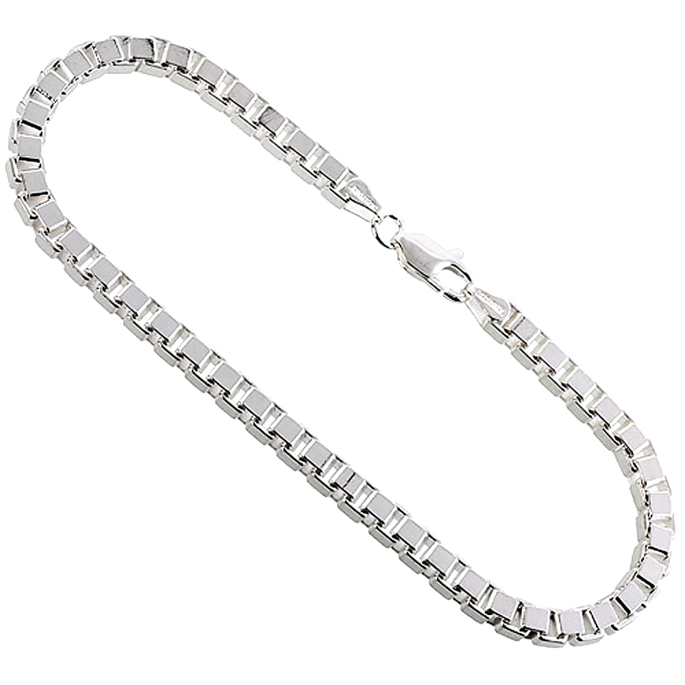 925 Sterling Silver Box Chain Link Bracelet 3mm - Walmart.com