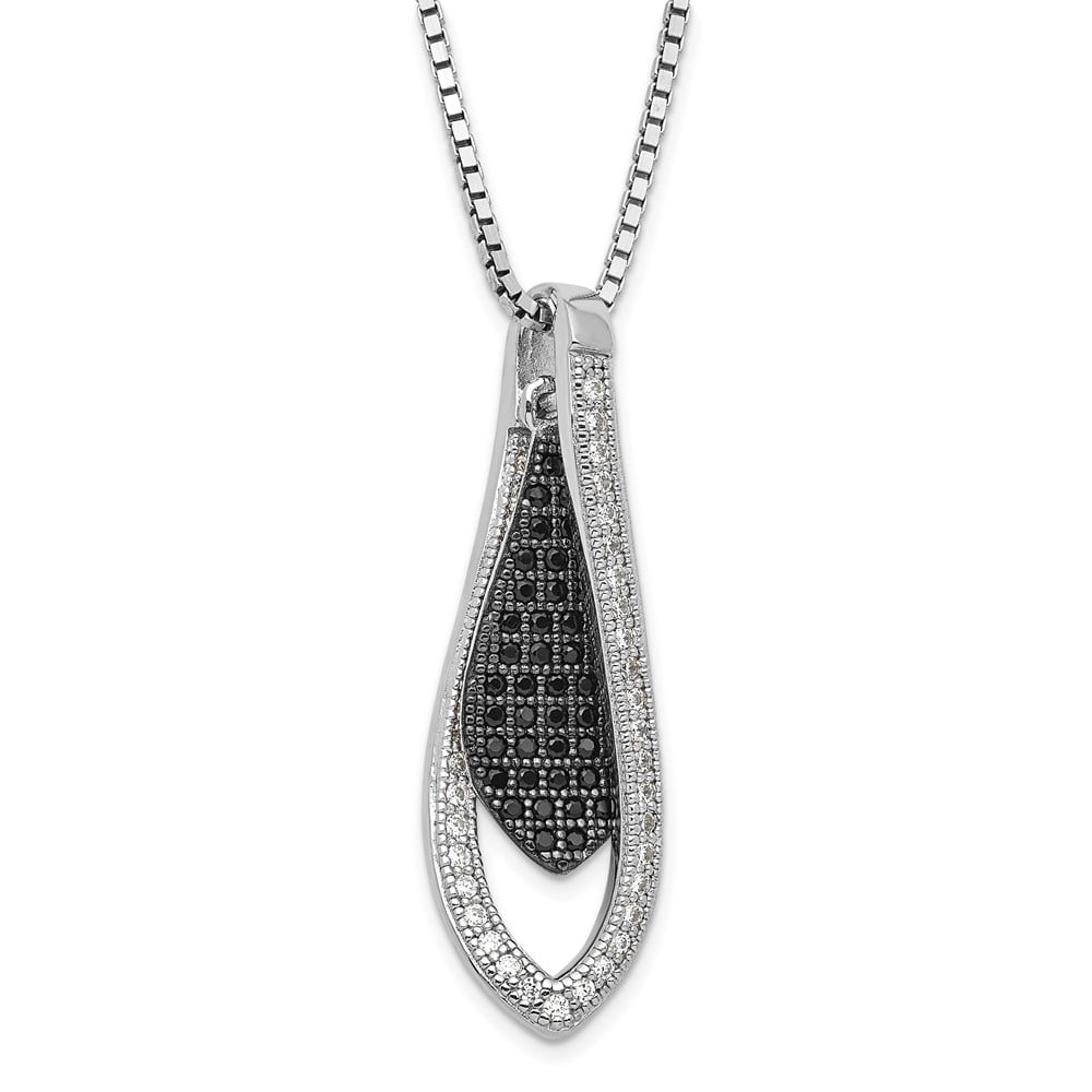 925 Sterling Silver Box Necklace with Pendants Chain Black & Clear CZ ...