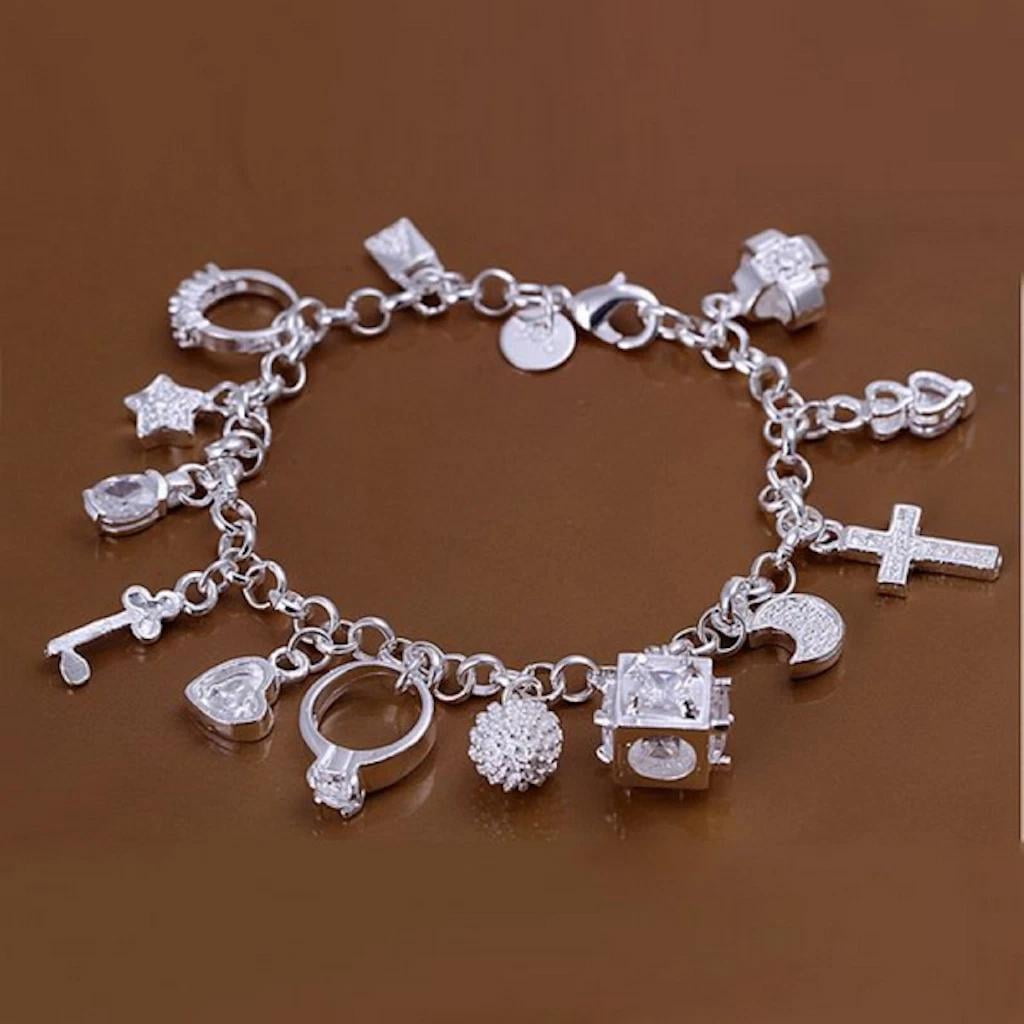 925 Sterling Silver Bracelet Good Luck Cross 8 Inches 3MM Lobster L48 ...