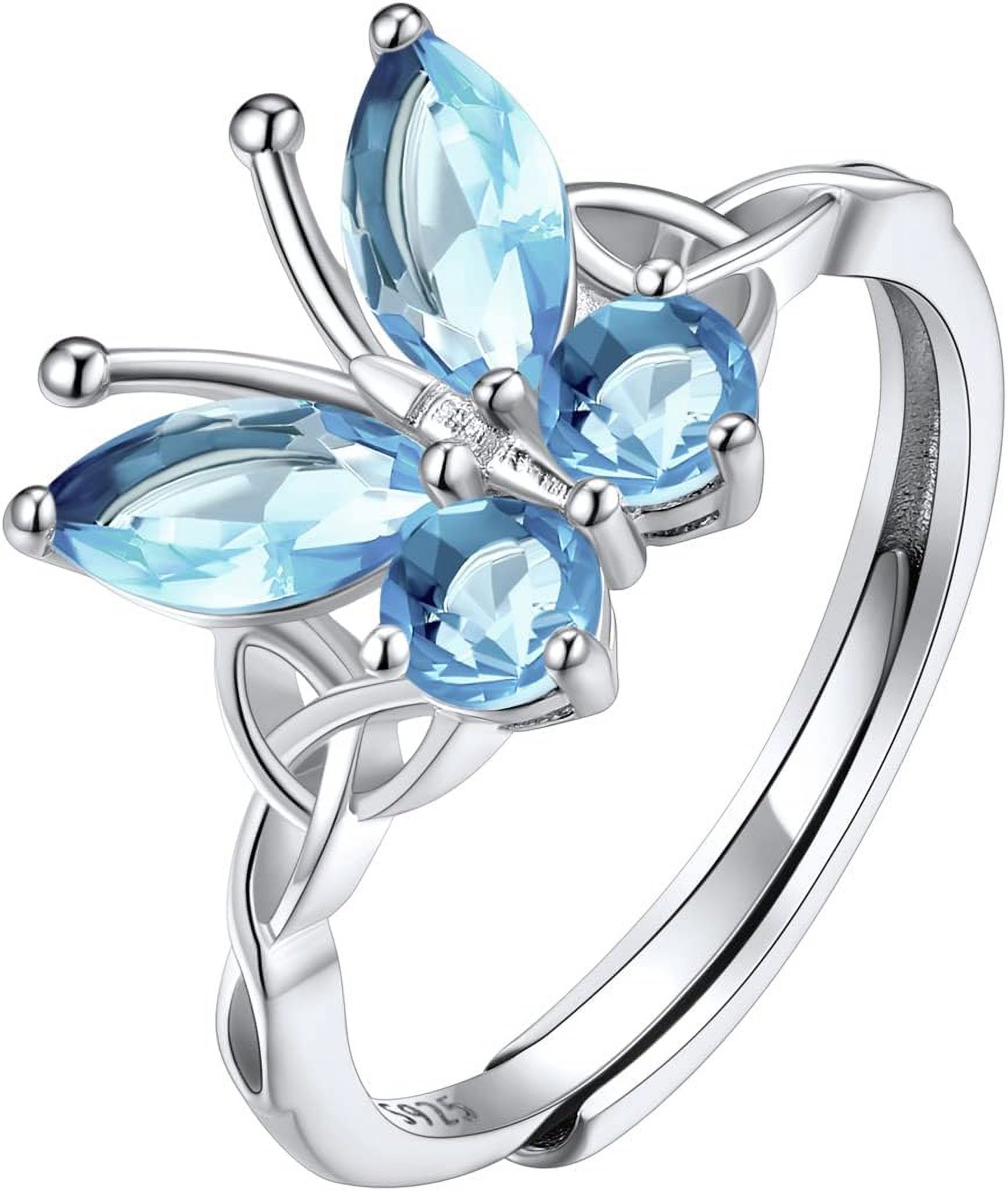 925 Sterling Silver Butterfly Ring,Adjustable Silver Birthstone Rings ...